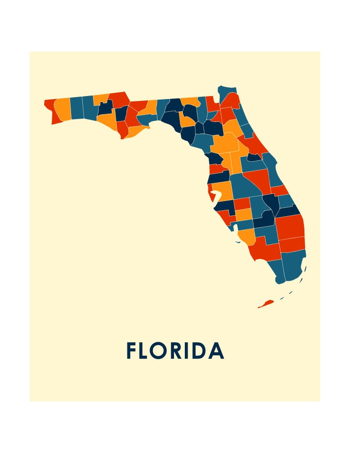 Florida Map Print Full Color Map Poster - Etsy