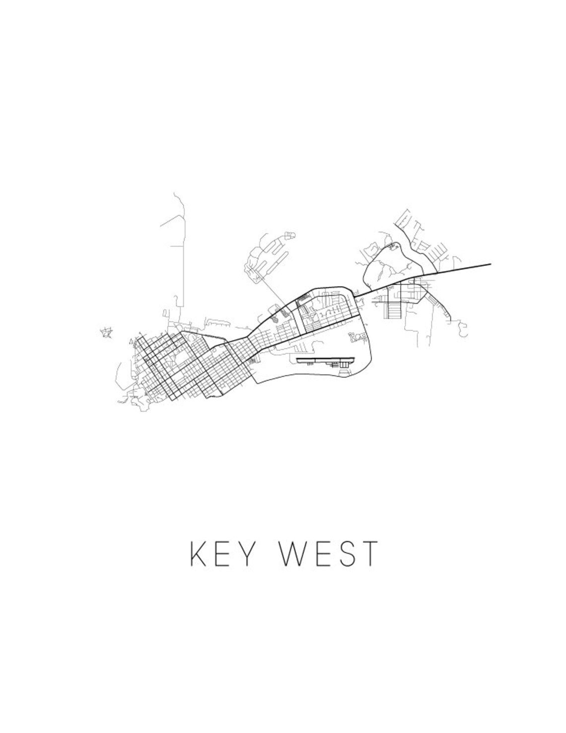Key West Map Black and White Print Florida Black and White | Etsy