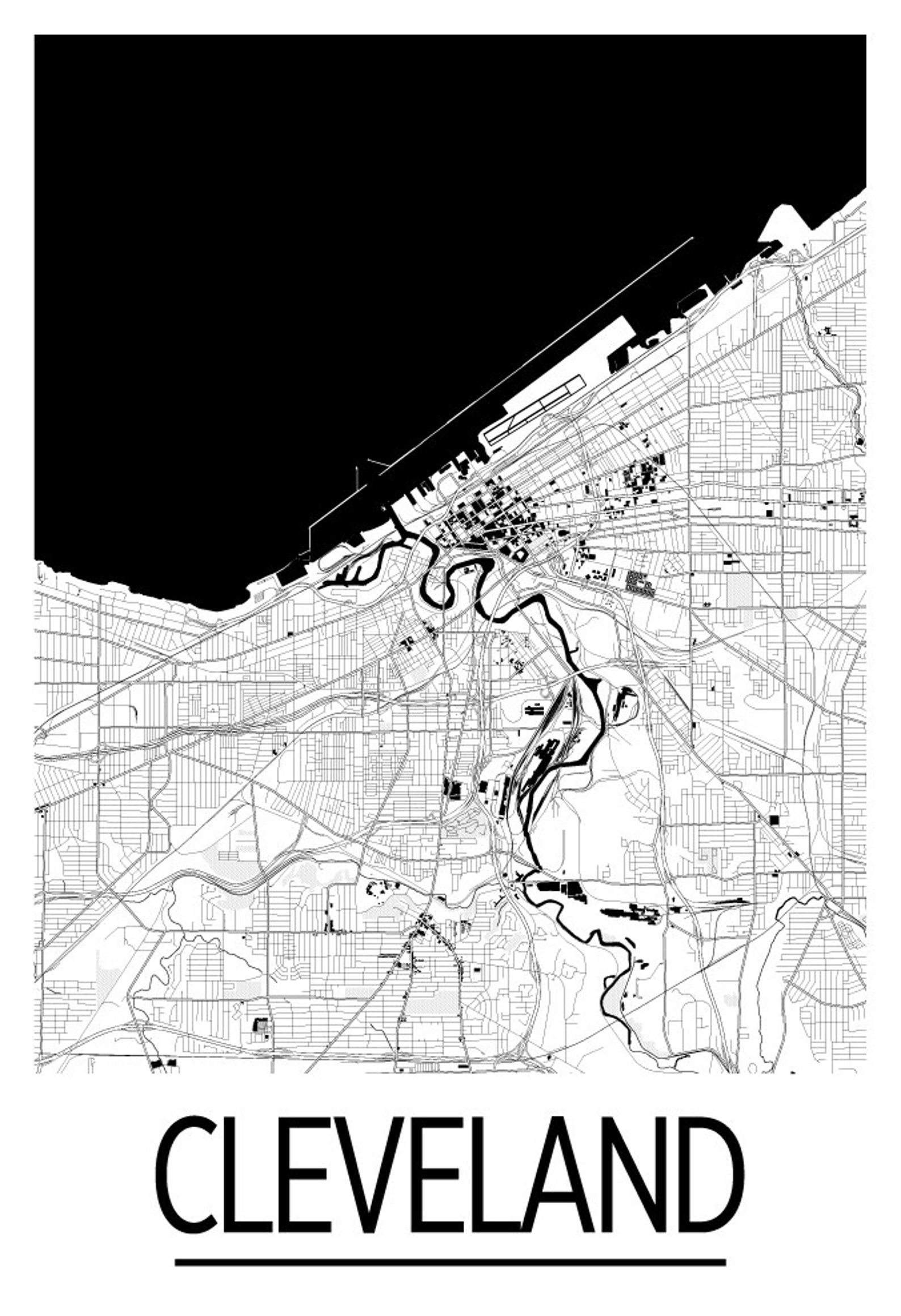 Cleveland Map Poster Usa Map Print Art Deco Series | Etsy