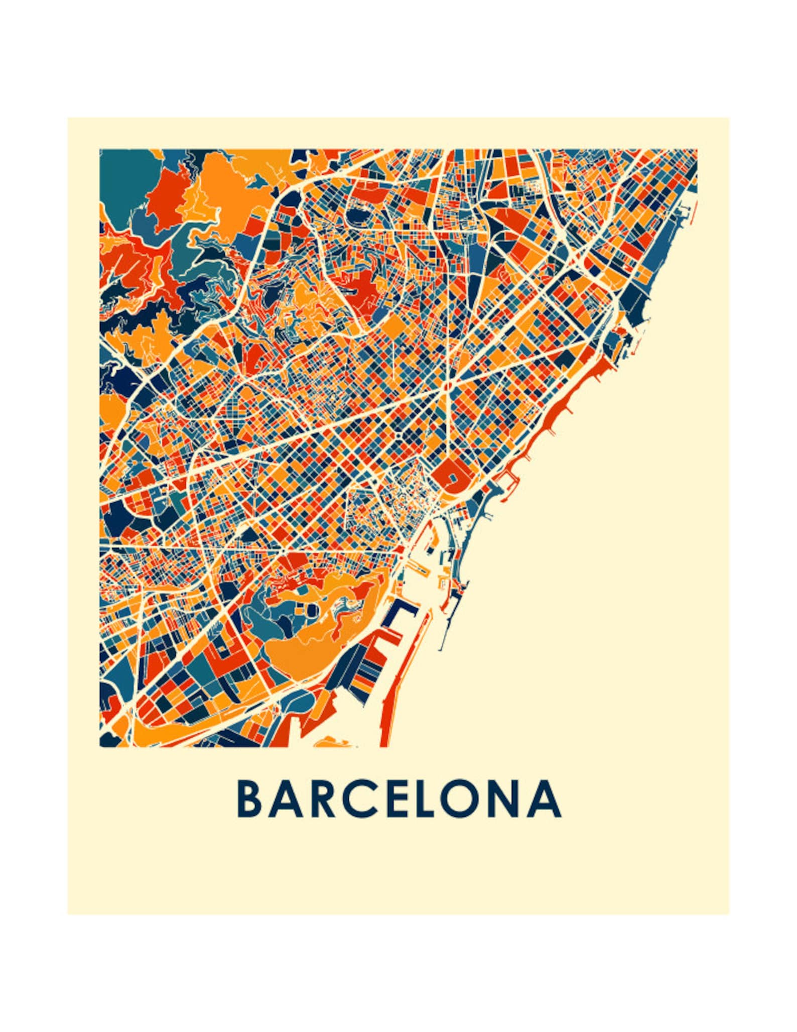 Barcelona Map Print Full Color Map Poster - Etsy Canada