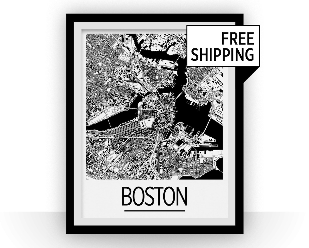 Boston Map Poster Usa Map Print Art Deco Series - Etsy