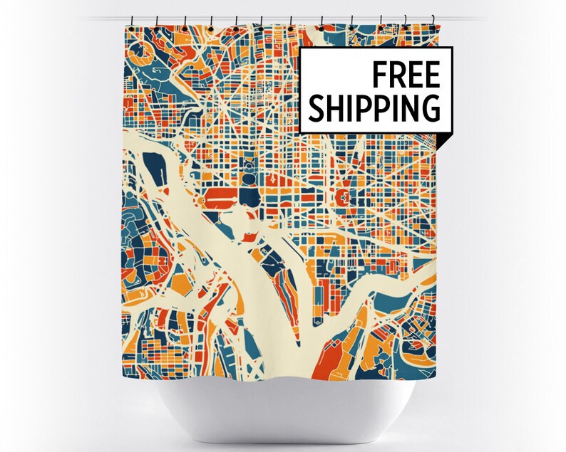 Washington DC Map Shower Curtain Usa Shower Curtain Chroma - Etsy