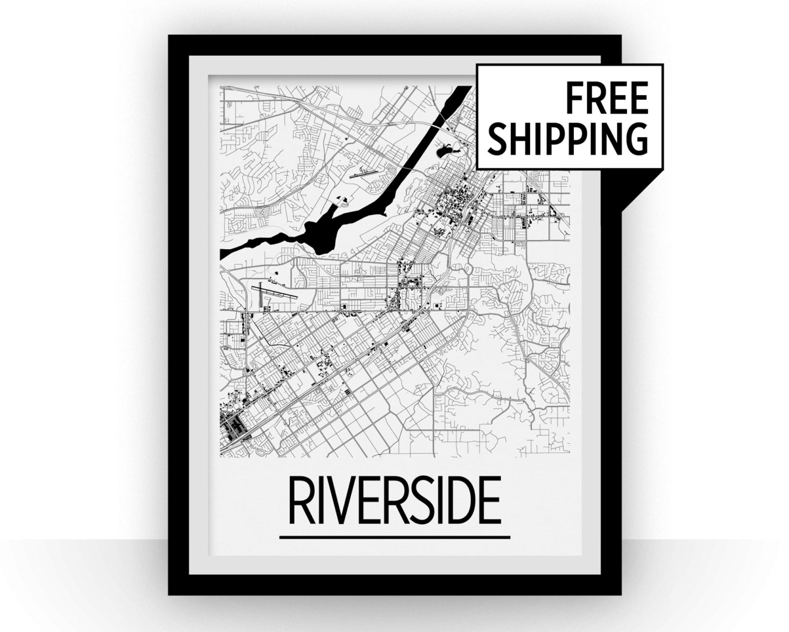 Riverside Map Poster usa Map Print Art Deco Series | Etsy