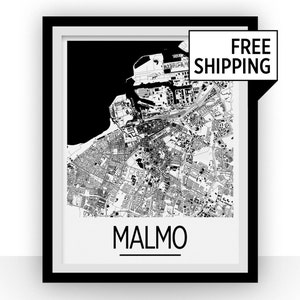 Malmo Map Poster - Sweden Map Print - Art Deco Series - Etsy