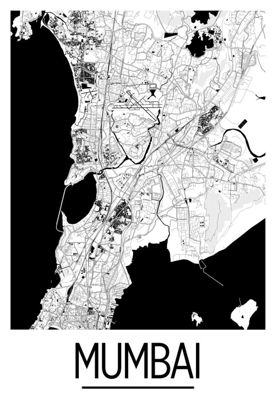 Mumbai Map Poster - India Map Print - Art Deco Series - Etsy