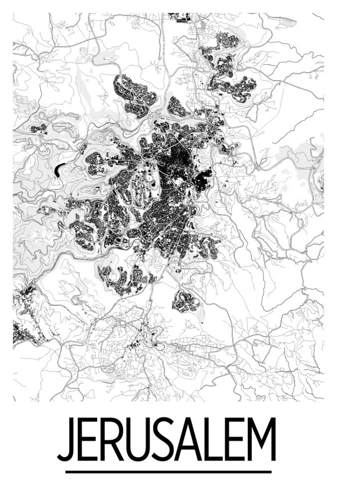Jerusalem Map Poster Israel Map Print Art Deco Series - Etsy