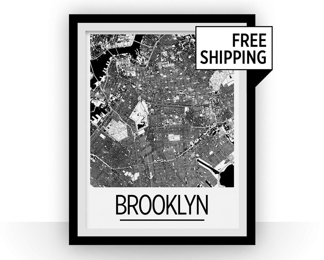 Brooklyn Map Poster - New York Map Print - Art Deco Series - Etsy