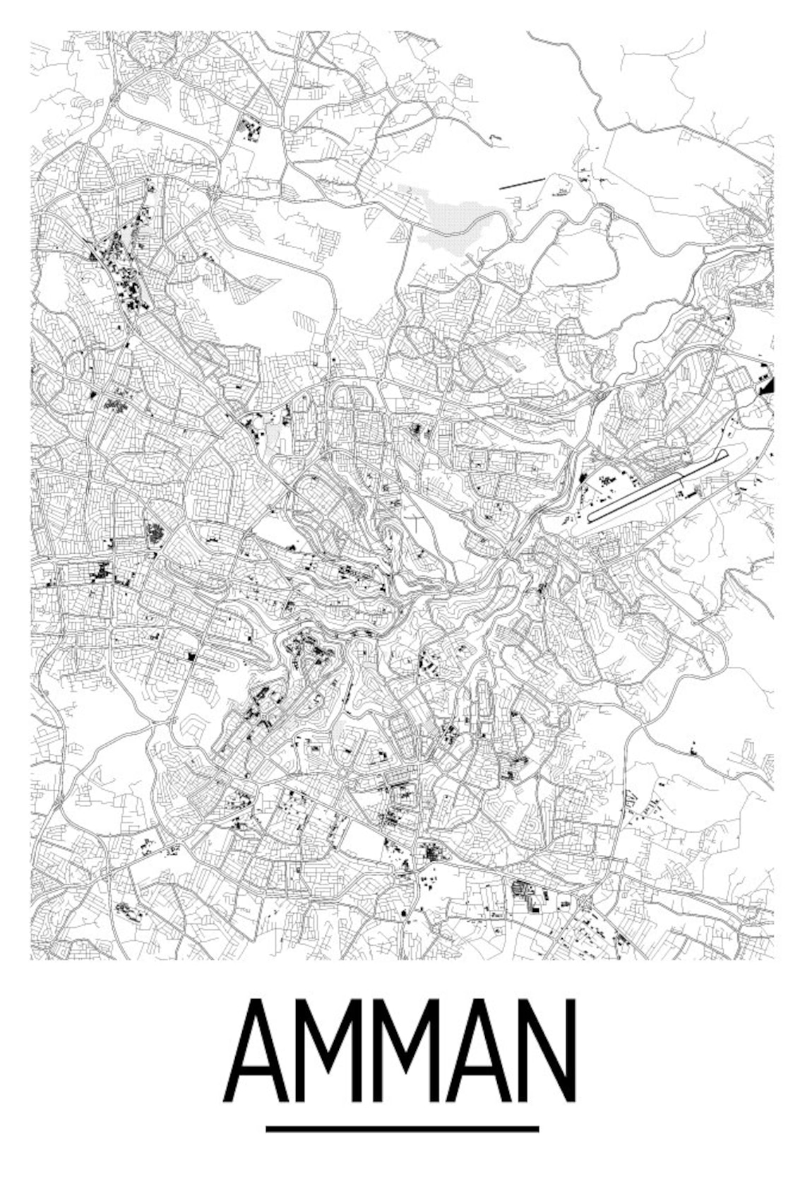 Amman Map Poster Jordan Map Print Art Deco Series | Etsy