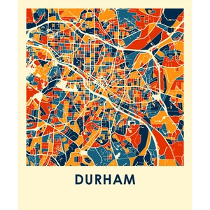 Durham Map Print - Full Color Map Poster - Etsy