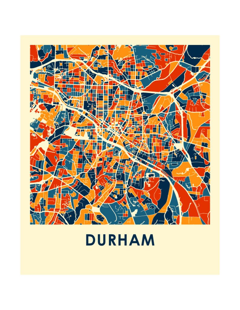 Durham Map Print Full Color Map Poster | Etsy