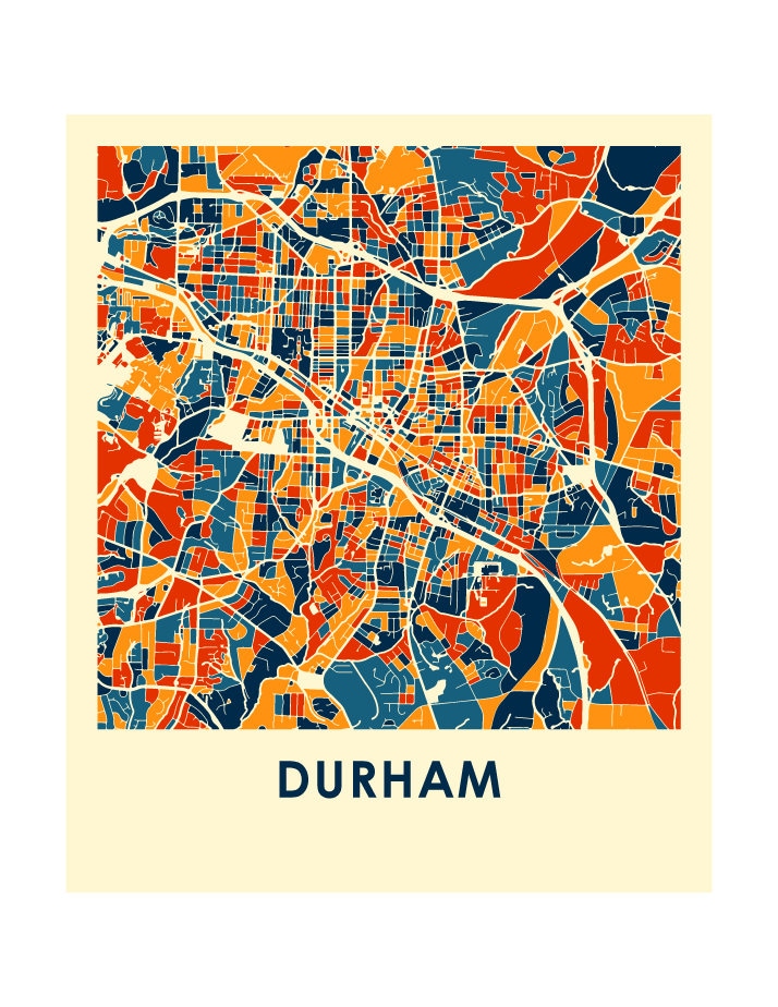 Durham Map Print Full Color Map Poster | Etsy