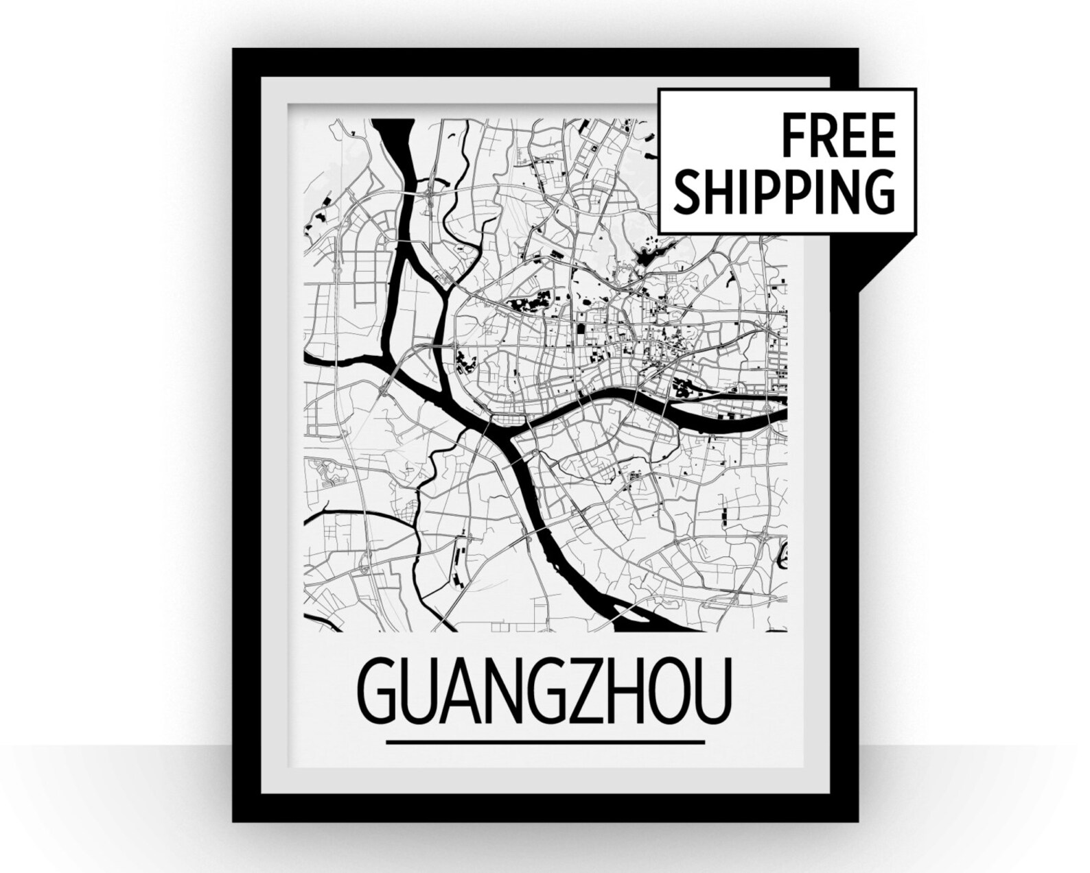 Guangzhou Map Poster China Map Print Art Deco Series | Etsy