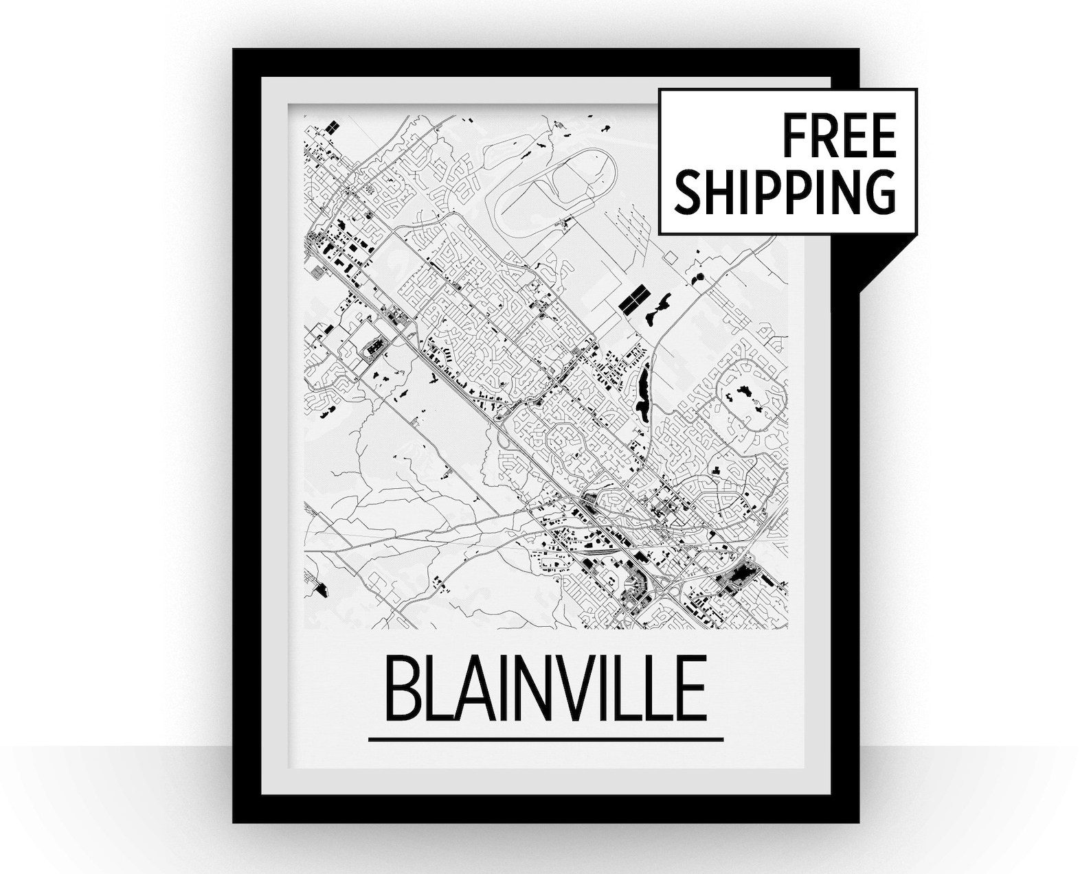 Blainville Quebec Map Poster - Quebec Map Print - Art Deco Series - Etsy