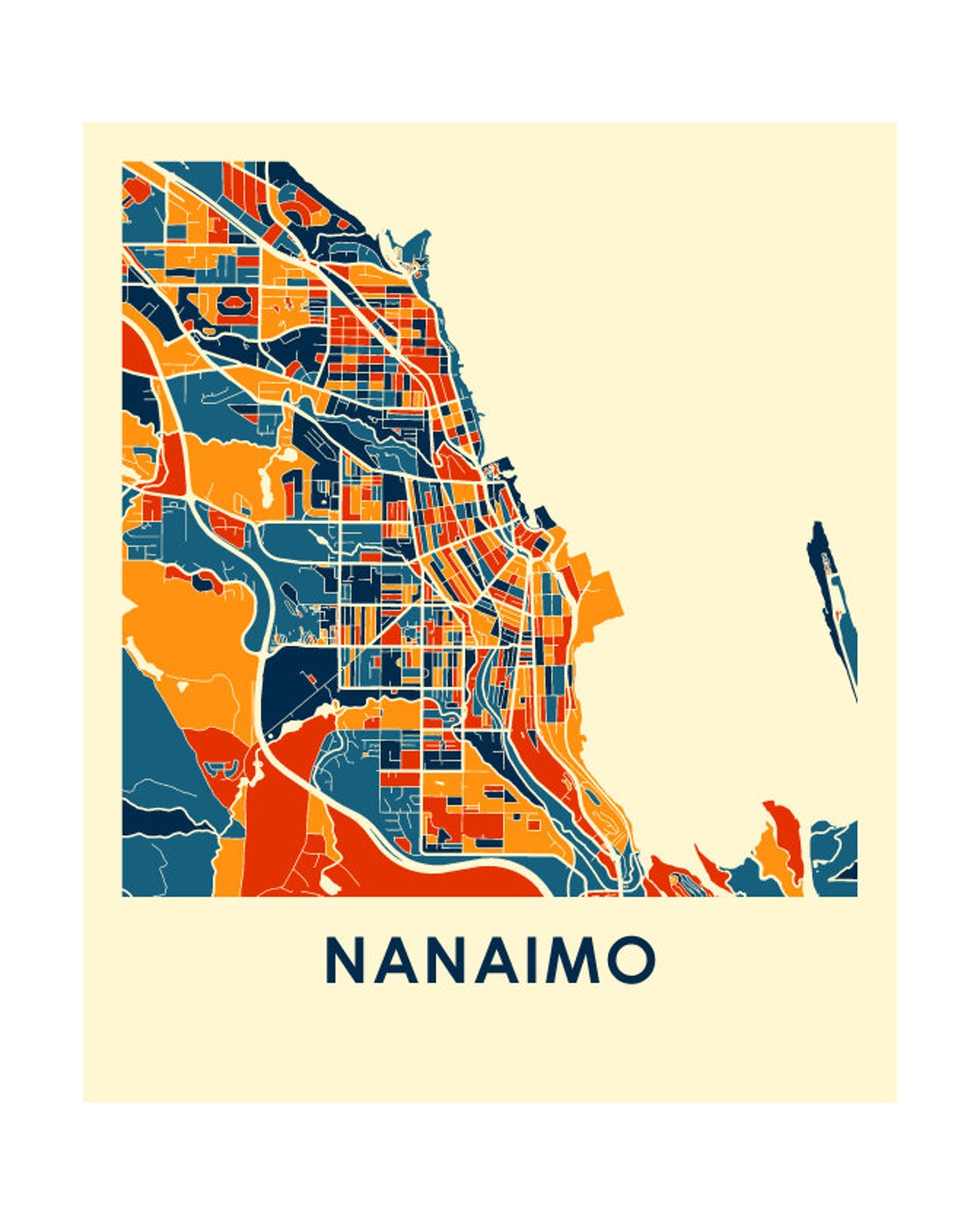 Nanaimo British Columbia Map Print - Full Color Map Poster - Etsy