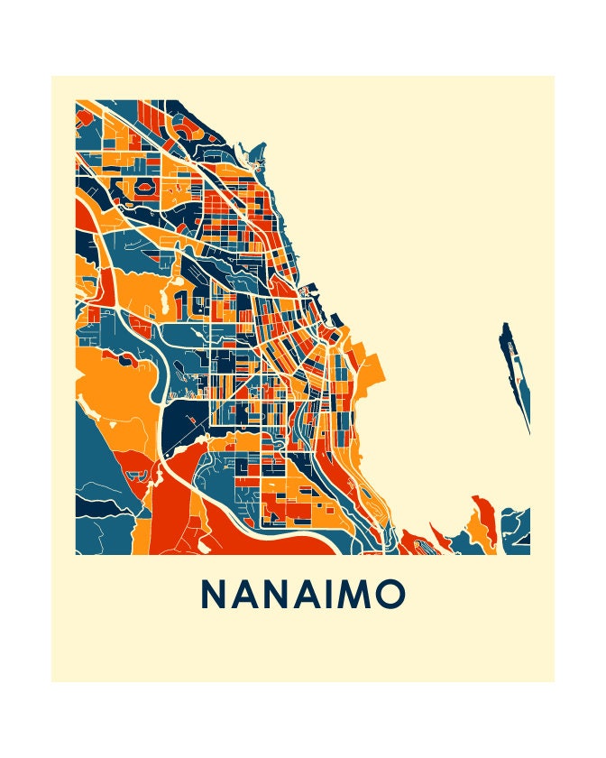 Nanaimo British Columbia Map Print - Full Color Map Poster - Etsy