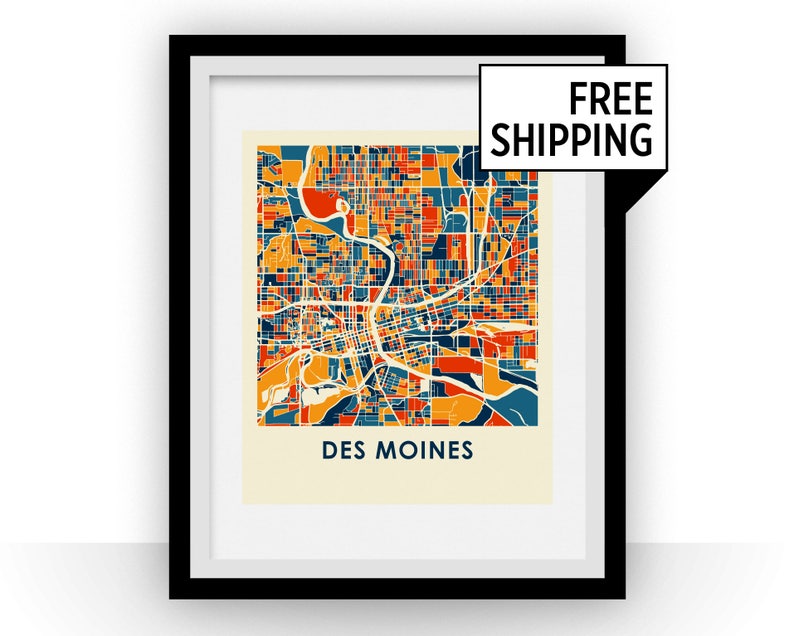 Des Moines Map Print Full Color Map Poster | Etsy