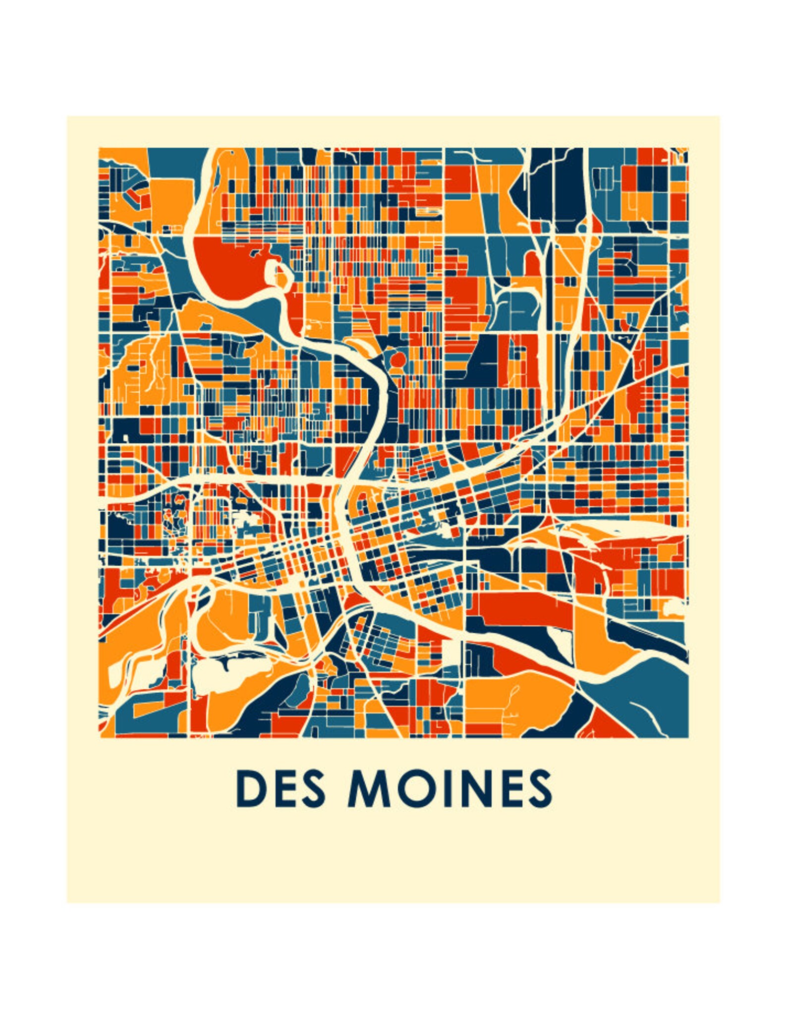 Des Moines Map Print Full Color Map Poster | Etsy