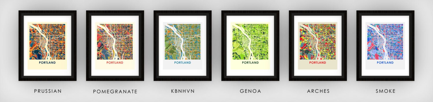 Portland Map Print Full Color Map Poster | Etsy