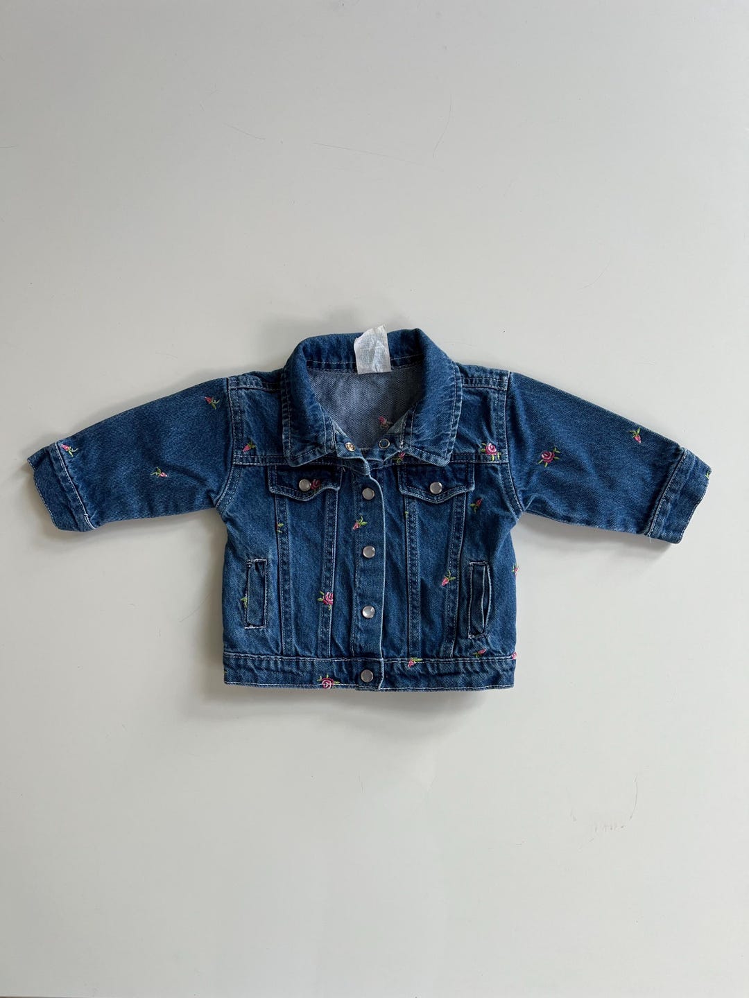 Vintage Jean Jacket Baby Girl With Embroidered Pink Roses Baby Rose ...