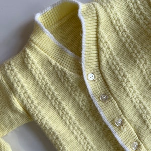 Vintage Pastel Yellow Cardigan With V Neck and White Trim Newborn Baby ...