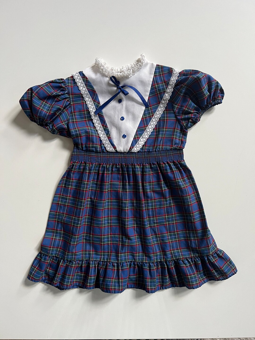 Vintage Blue Plaid Dress Girls Classic Back to School Dress American ...