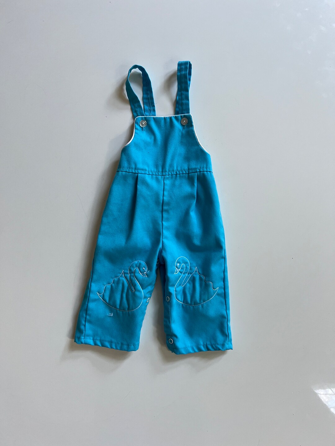 Vintage Retro Turquoise Overalls With Swans on Knees Overall Pants ...