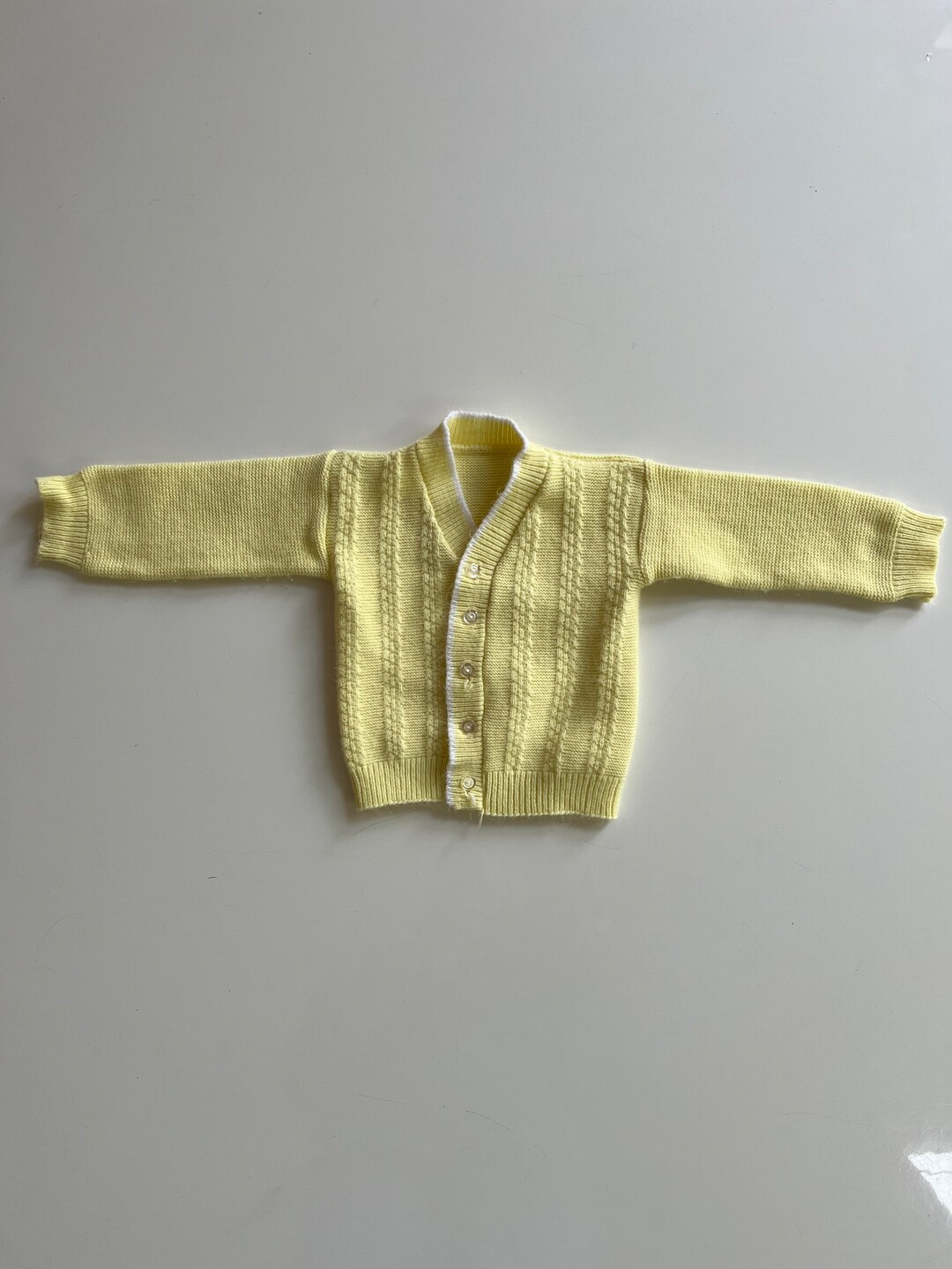 Vintage Pastel Yellow Cardigan With V Neck and White Trim Newborn Baby ...