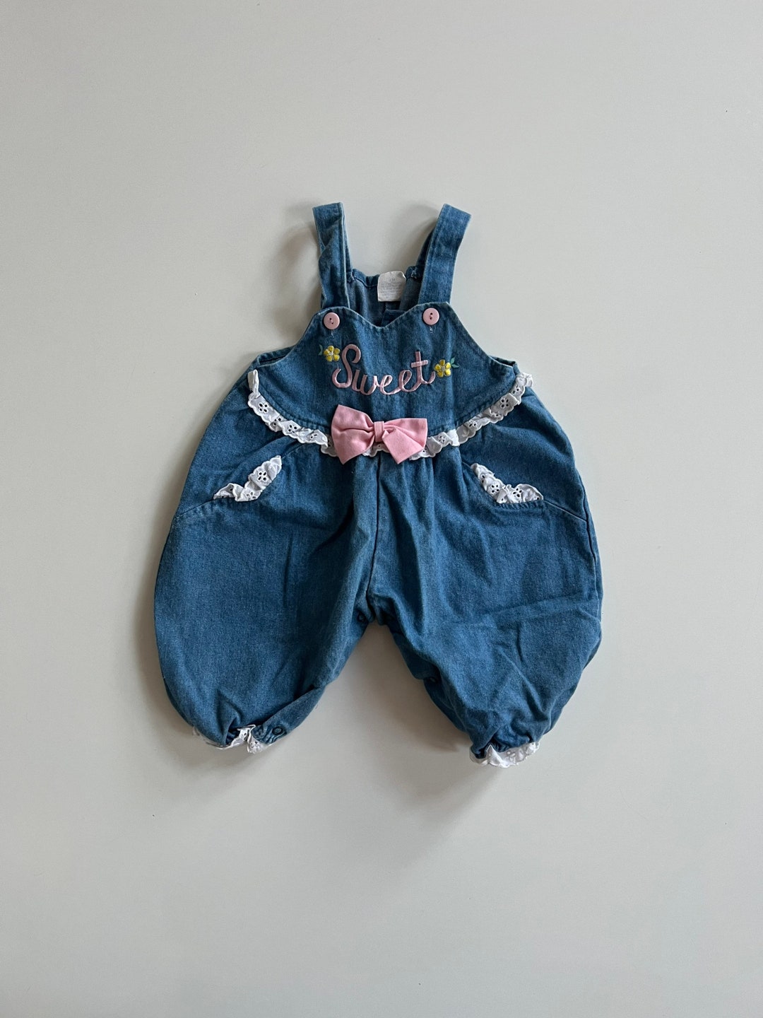 Vintage 90s Baby Denim Overalls Balloon Fit Lace Trimmed 90s Girl Sweet ...