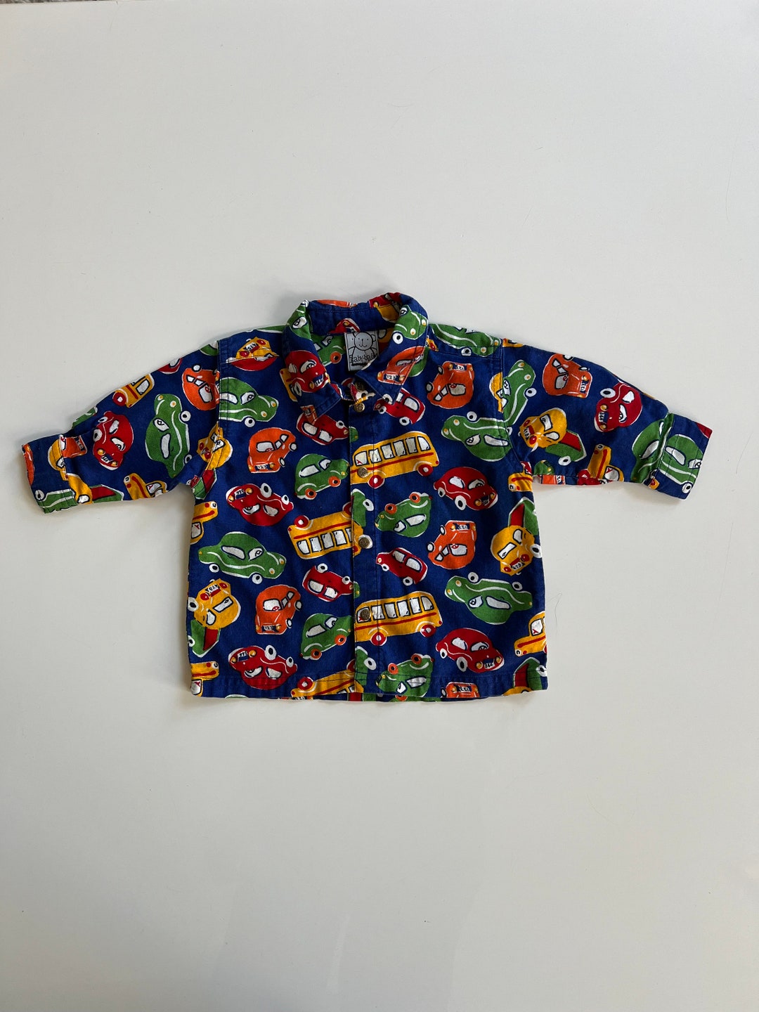Vintage Primary Colors Cars Beep Beep Button Down Wirh Collar Tiny ...