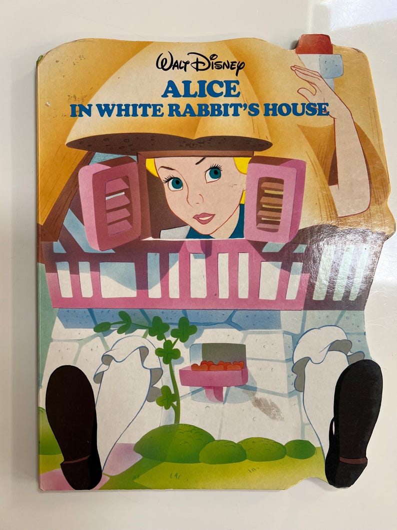 Vintage Disney Large Shape Board Book Alice in White Rabbits House 1988 ...