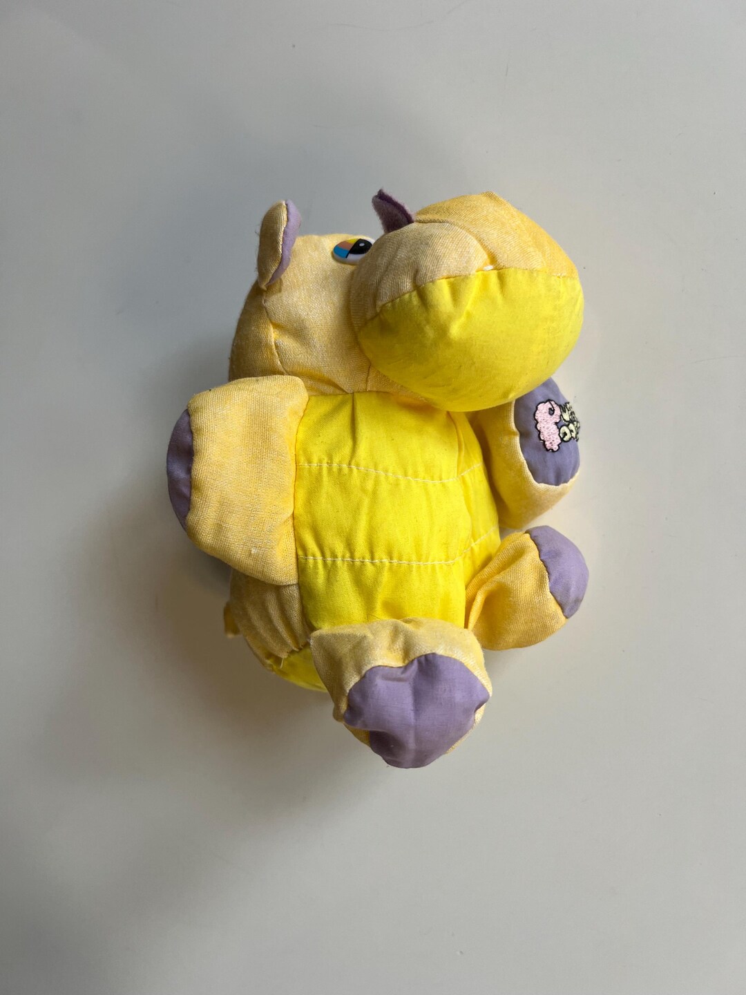 Vintage Small Plush Hippo 1987 Small Yellow Puffy Poofs From Animal ...