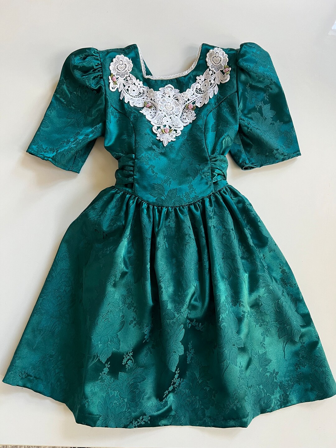 Vintage Emerald Green Moire Party Dress Girls 8 10 Emerald Green 80s ...