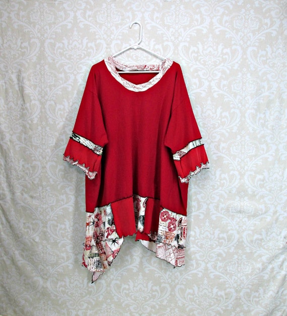Items similar to Plus Size Clothing,Upcycled Tunic,Plus Size 4X,Red Top ...