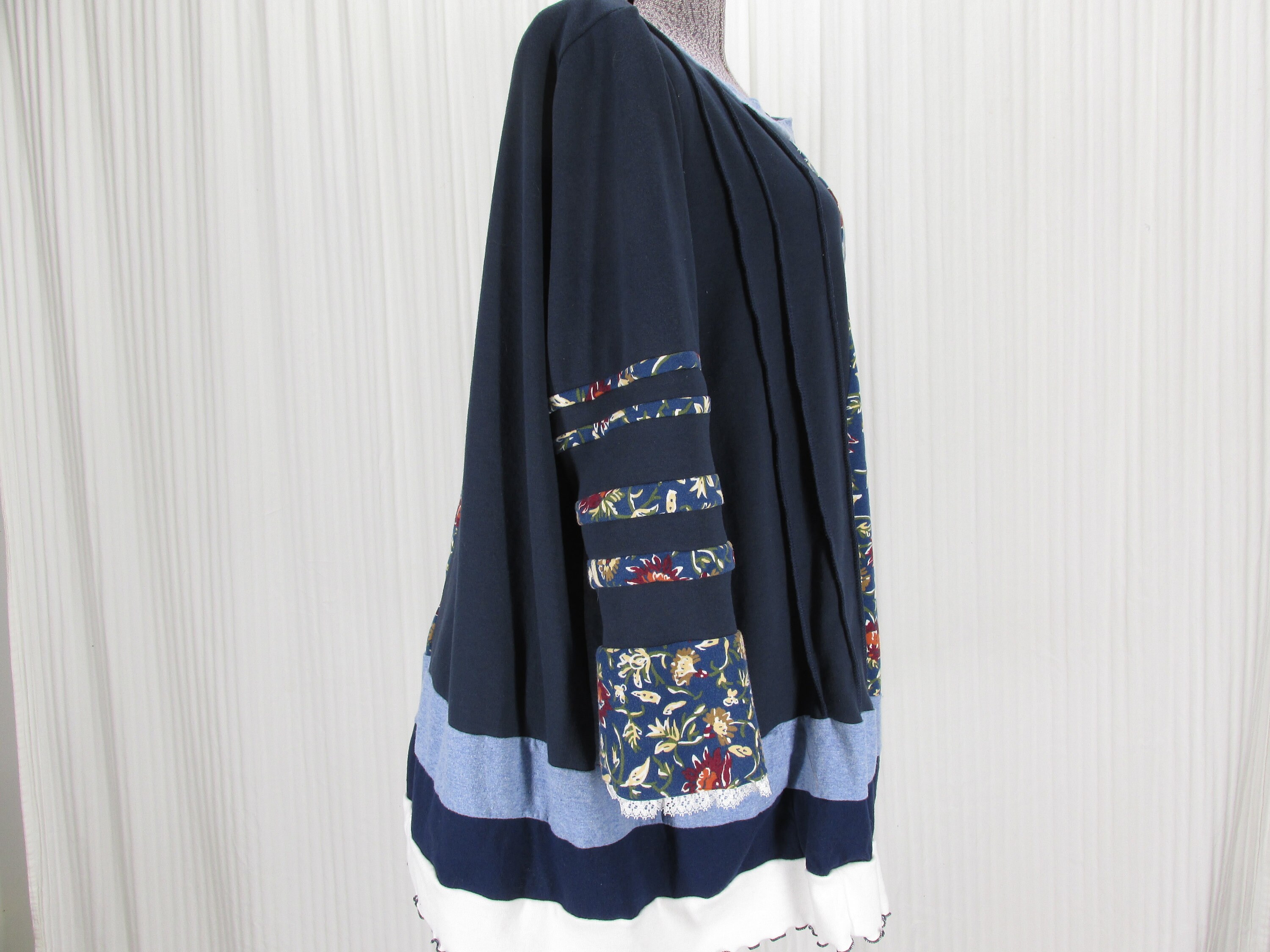 Plus Size Oversize Patchwork T Shirt Tunic Pin Tucks on Front Gathered ...