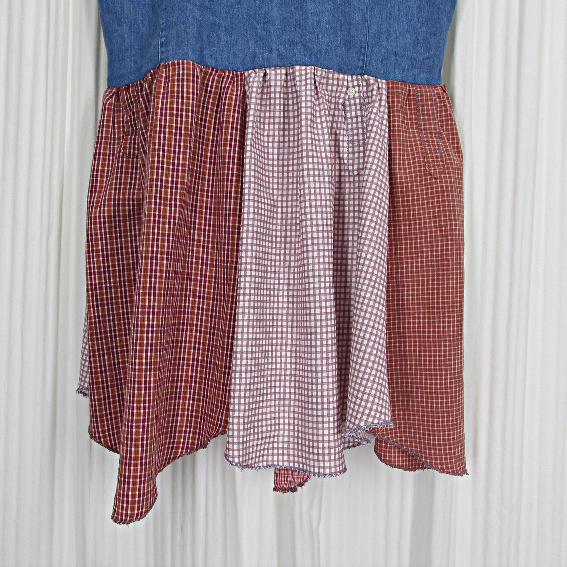 Boho Denim Vest Duster, Vest Skirt Plaid Patchwork, Metal Buttons ...