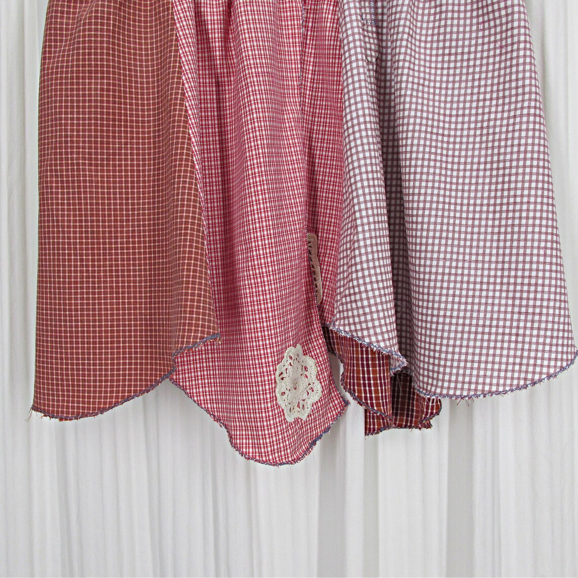 Boho Denim Vest Duster, Vest Skirt Plaid Patchwork, Metal Buttons ...