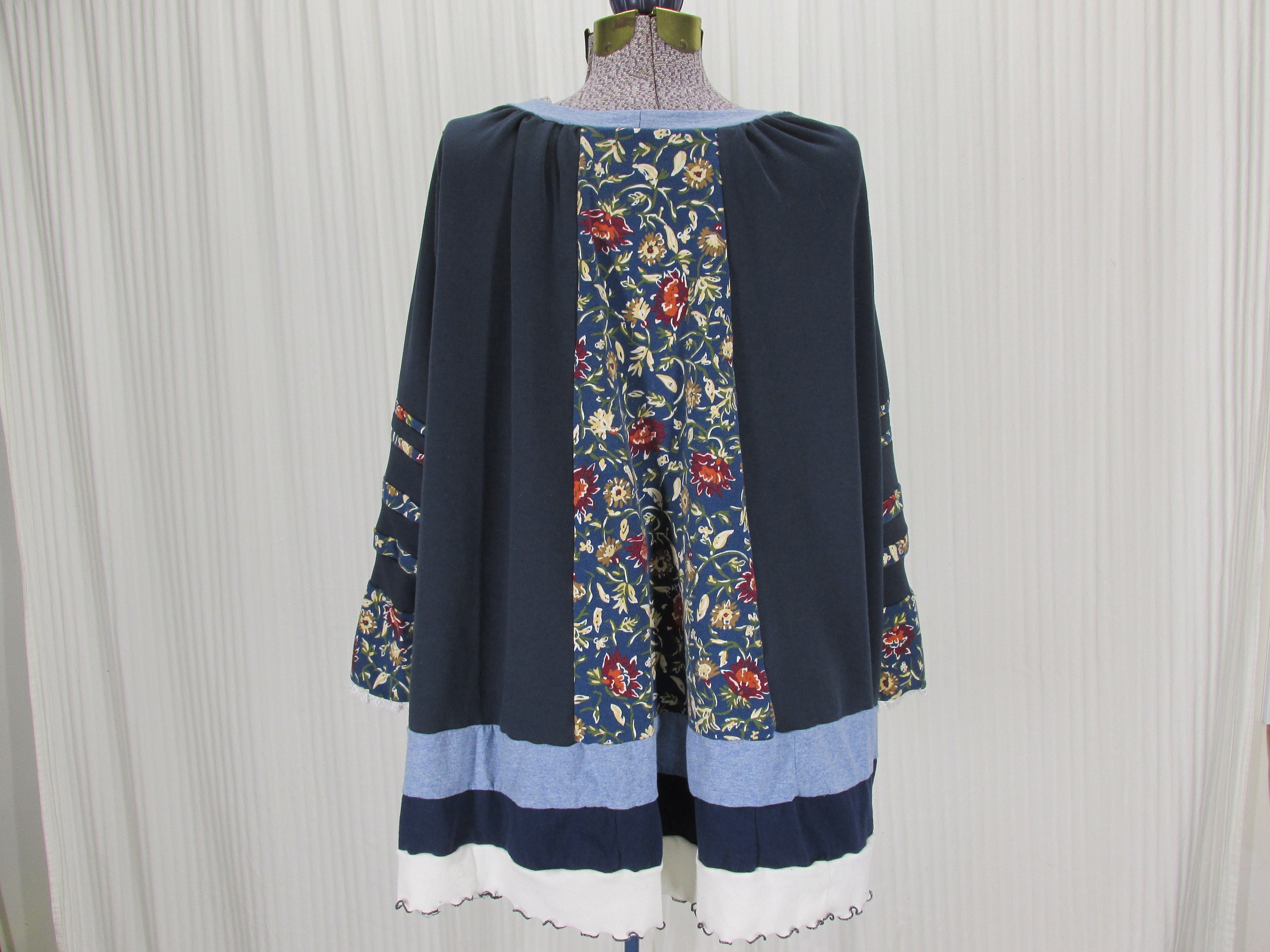 Plus Size Oversize Patchwork T Shirt Tunic Pin Tucks on Front Gathered ...