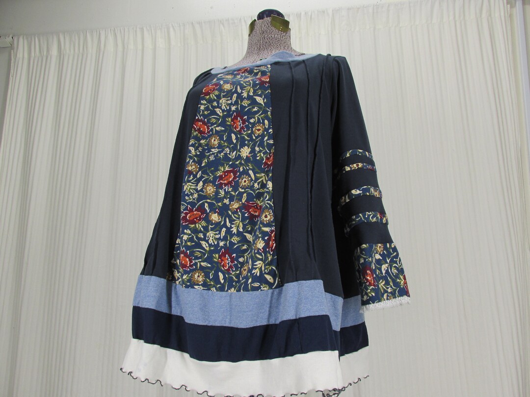 Plus Size Oversize Patchwork T Shirt Tunic Pin Tucks on Front Gathered ...