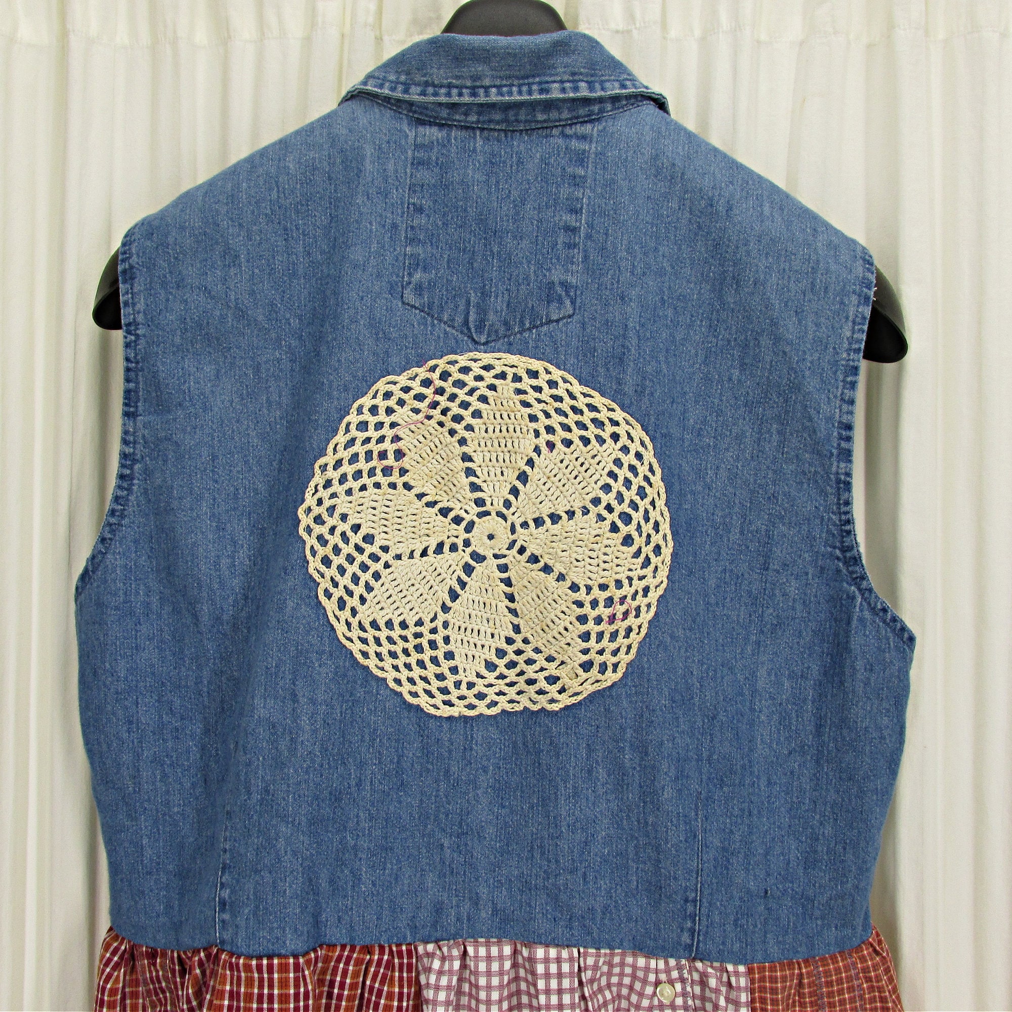 Boho Denim Vest Duster, Vest Skirt Plaid Patchwork, Metal Buttons ...