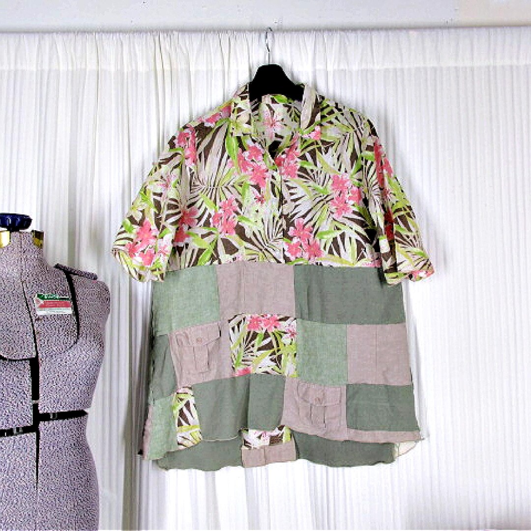 Linen Tunic Upcycled Floral Bodice Patchwork Skirt Plus Size 1X Womens ...