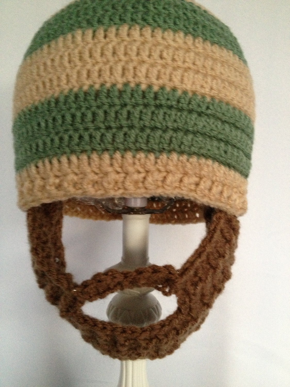 Crochet Beard Beanie in Style Hat Green and Tan Striped - Etsy