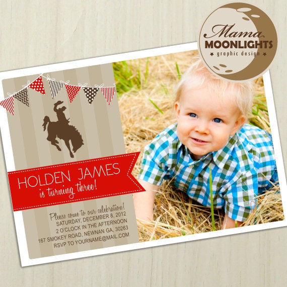 Birthday Party Invitation Digital Printable 5x7 Cowboy Rodeo Photo Card ...