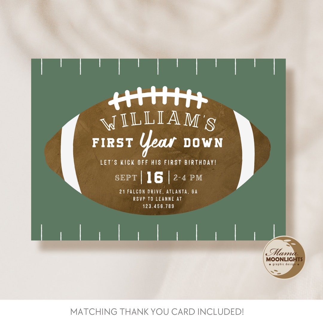 First Birthday Football Party Invite, 1st Birthday Football Invitation ...