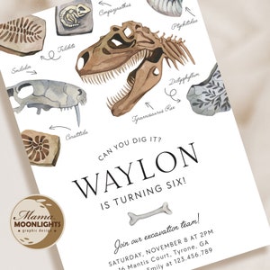 Dinosaur Party Invite, Fossil Birthday Party Invitation, Dino Dig, Trex ...