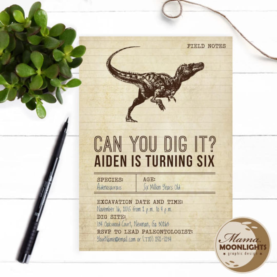 Dinosaur Invitation - Fossil Invite - Paleontologist - Vintage - DIY ...
