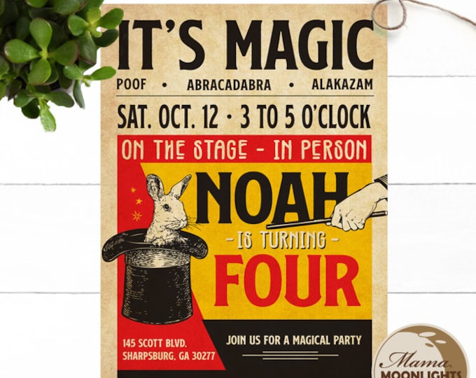 Vintage Magic Party Invite Magic Birthday Party Invitation Modern ...
