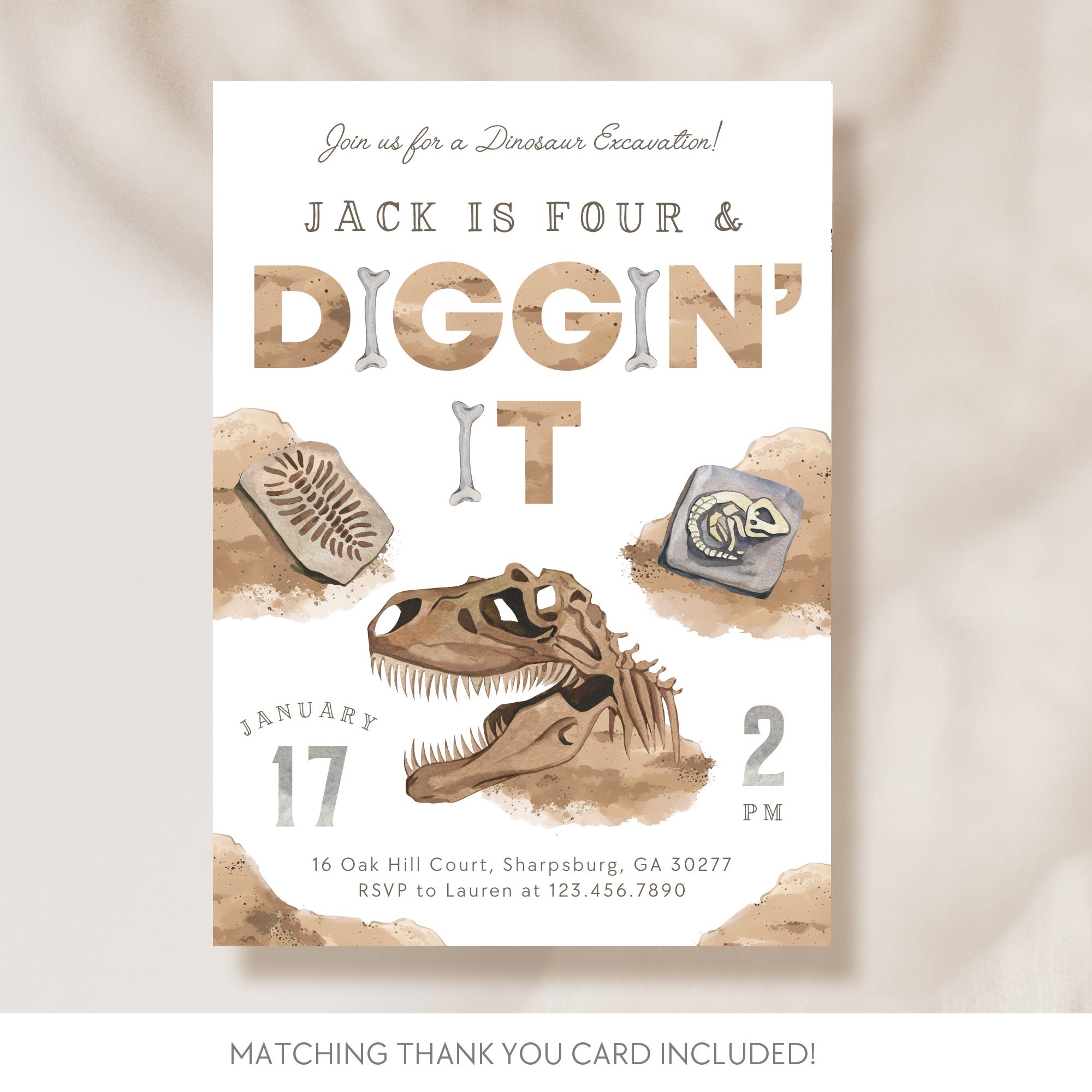 Dinosaur Party Invite, Fossil Birthday Party Invitation, Dino Dig, Trex ...