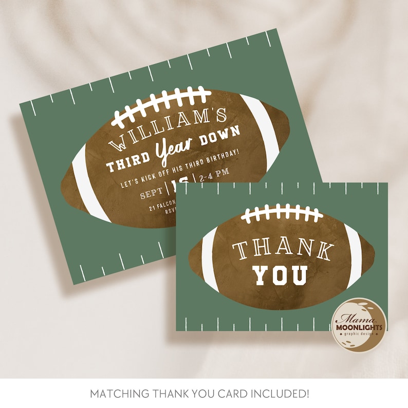 Third Birthday Football Party Invite, 3rd Birthday Football Invitation ...