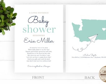 Elephant Baby Boy Shower by Mail Invitation Long Distance - Etsy