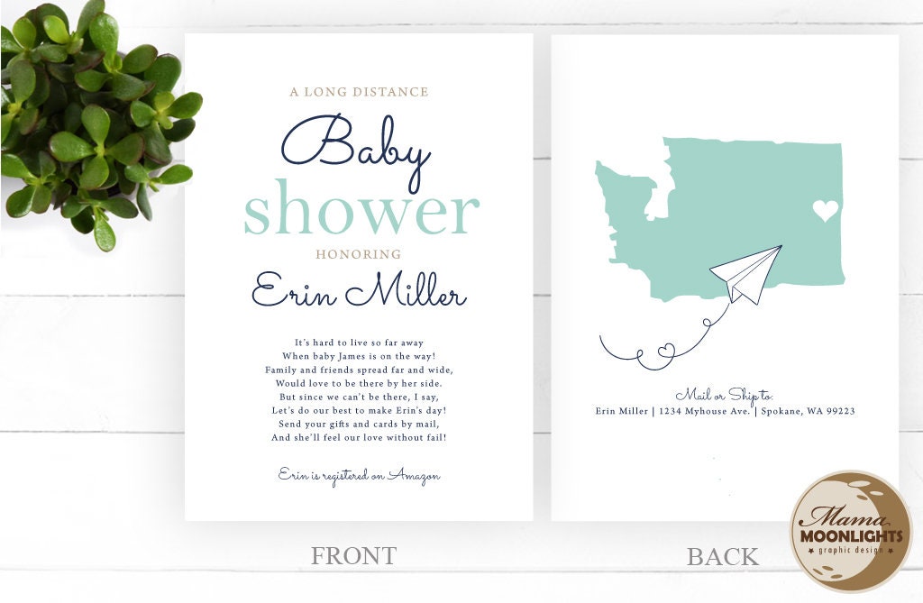 Long Distance Baby Shower Invite - Two Sided Baby Shower Invite With ...